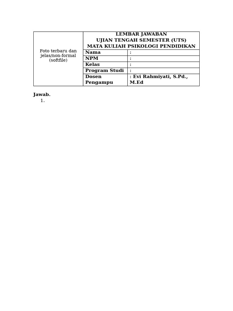 Lembar Jawaban Psi - Pend | PDF