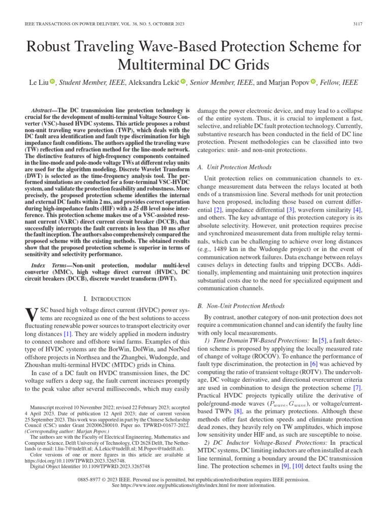 Robust Traveling Wave-Based Protection Scheme For Multiterminal DC Grids | PDF