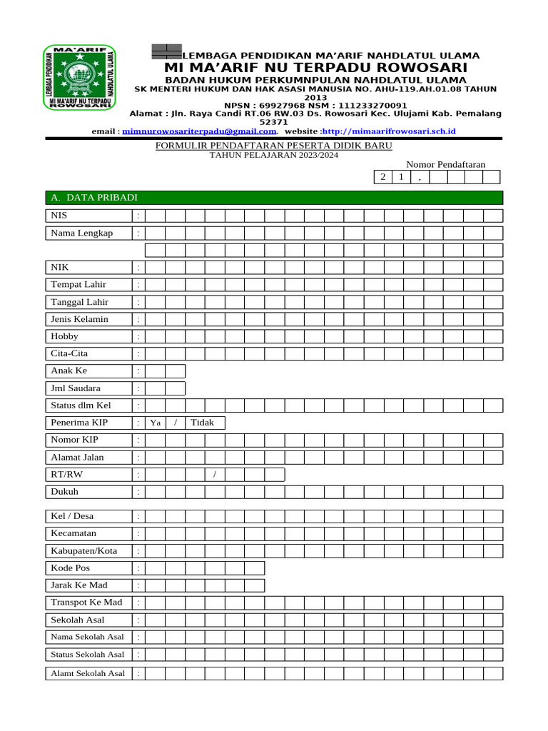 Formulir PPDB 2021-2022 | PDF