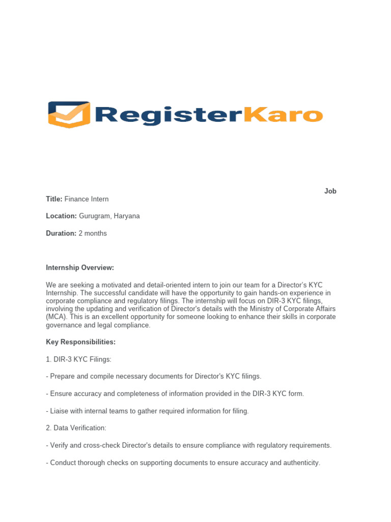 JD Finance Intern | PDF