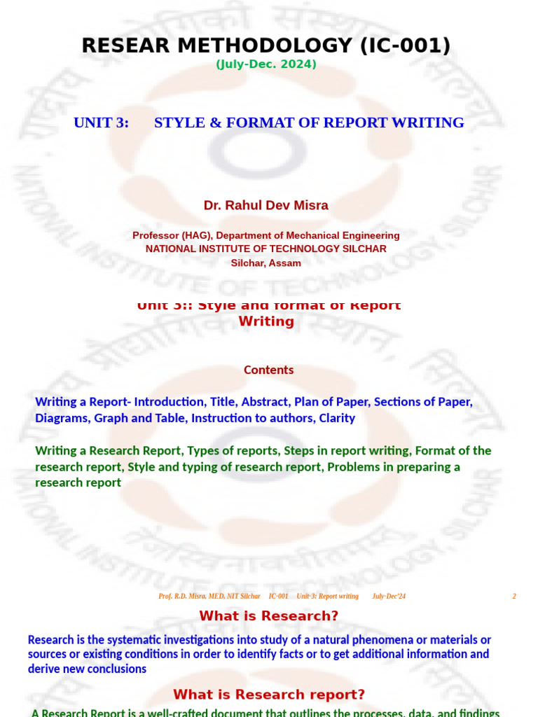 Classnotes_IC 001_RM_2024_Unit-3_Report Writing | PDF