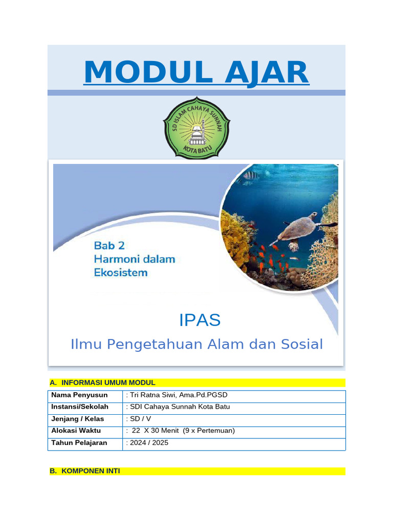 Modul Ajar BAB 2 - MA IPAS Kls 5 24-25 | PDF