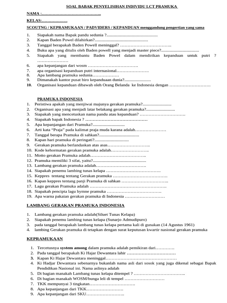 Soal Babak Penyelisihan Individu LCT Pramuka | PDF