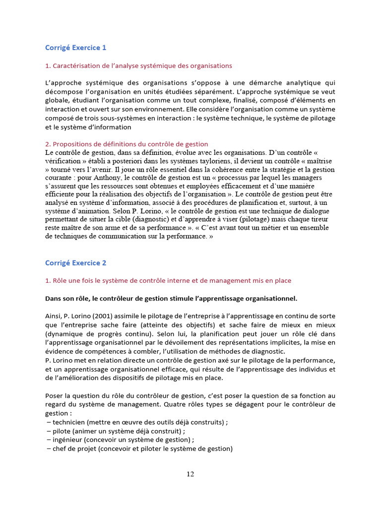Corrigé Ex C1 Définition & rôle CDG | PDF