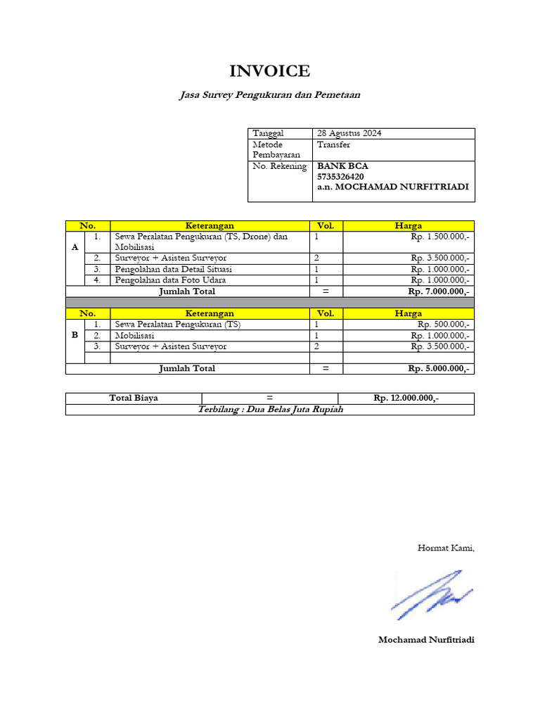 Invoice Jasa Survey Pengukuran Dan Pemetaan | PDF