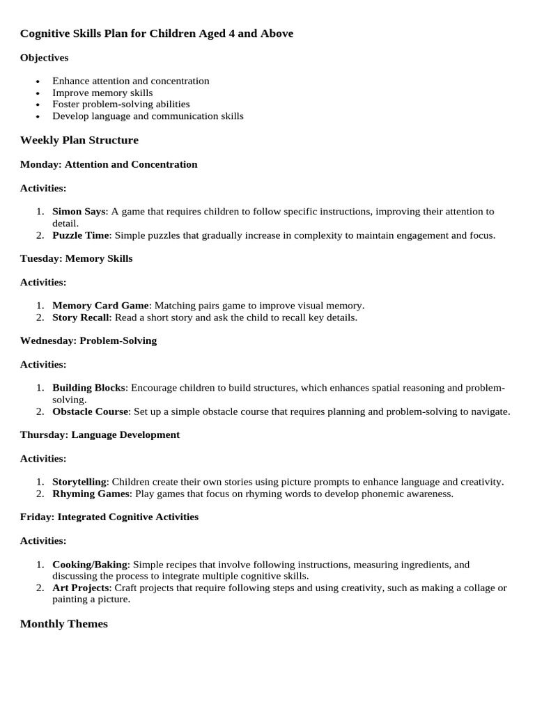 Cognitive Skills Plan For Children Aged 4 and Above | PDF | Attention ...