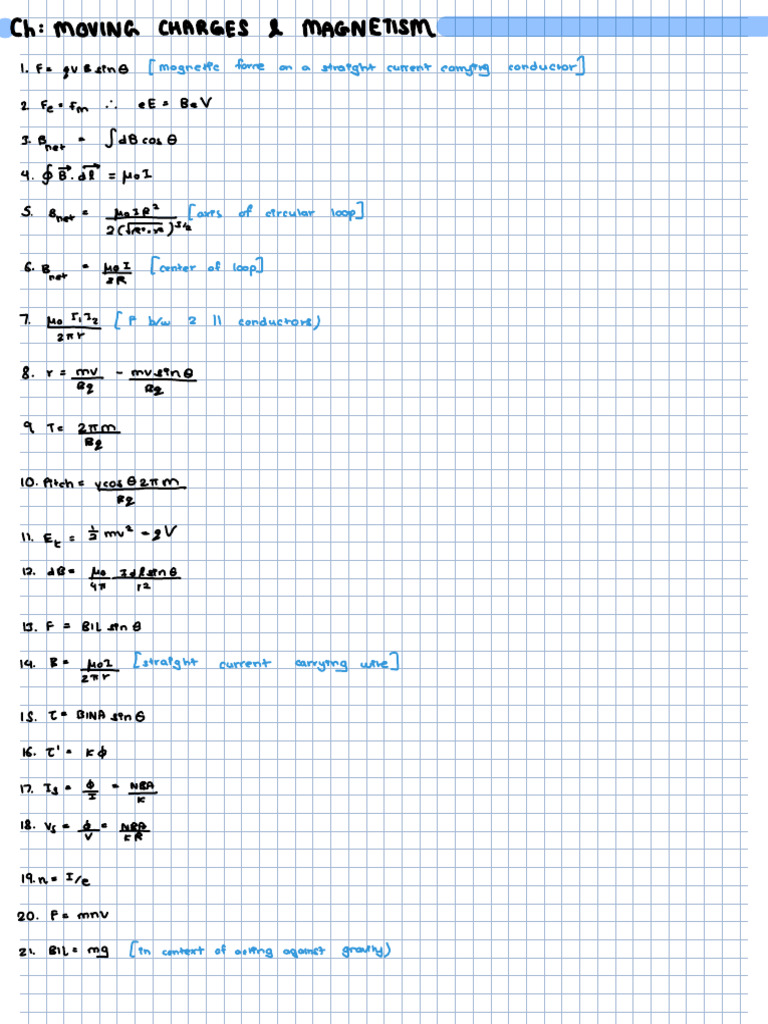 Class 12: MCAM Formula Sheet | PDF