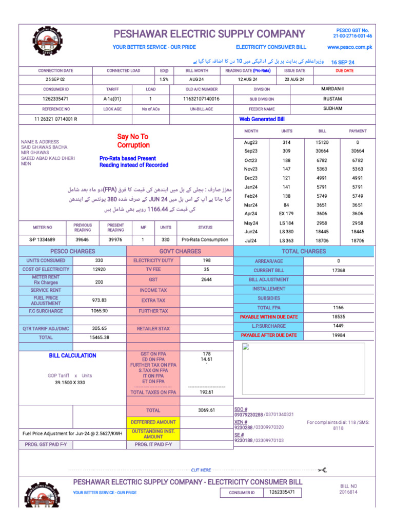 PESCO ONLINE BILL | PDF