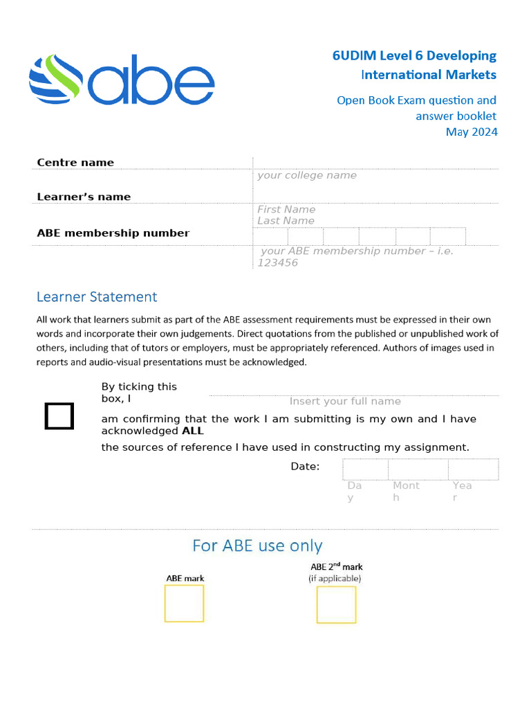 6UDIM - Developing International Markets - Open Book Exam - May 2024 | PDF