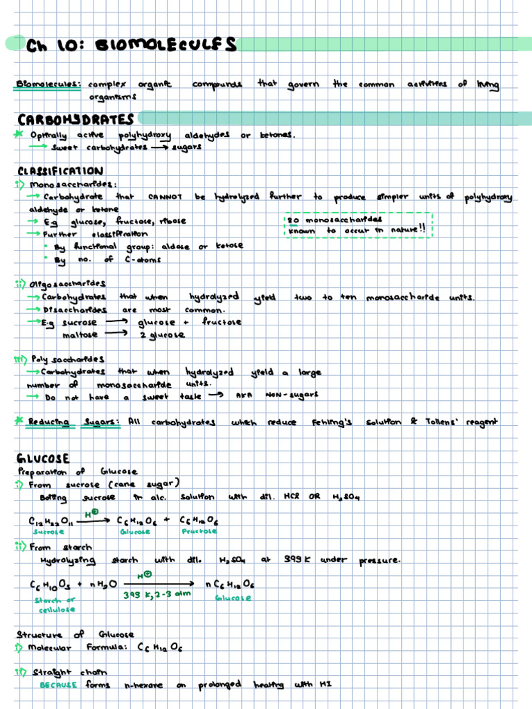 Class 12 Chem - Biomolecules Notes | PDF