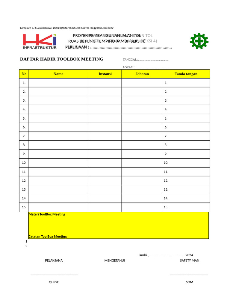 Form TBM Betung-Jambi Rev | PDF