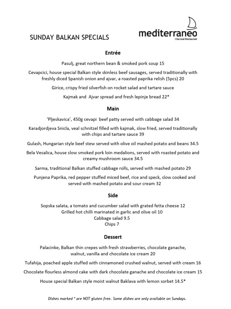 Balkan Menu Sundays | PDF