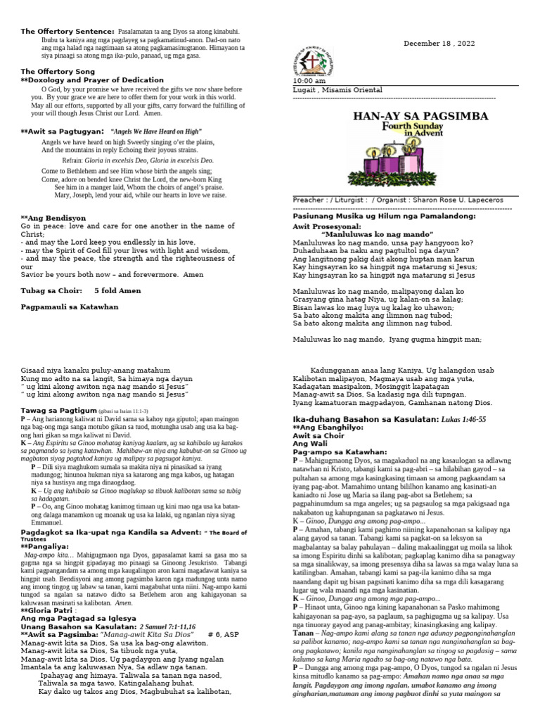 Han-Ay Sa Pagsimba: The Offertory Sentence | PDF