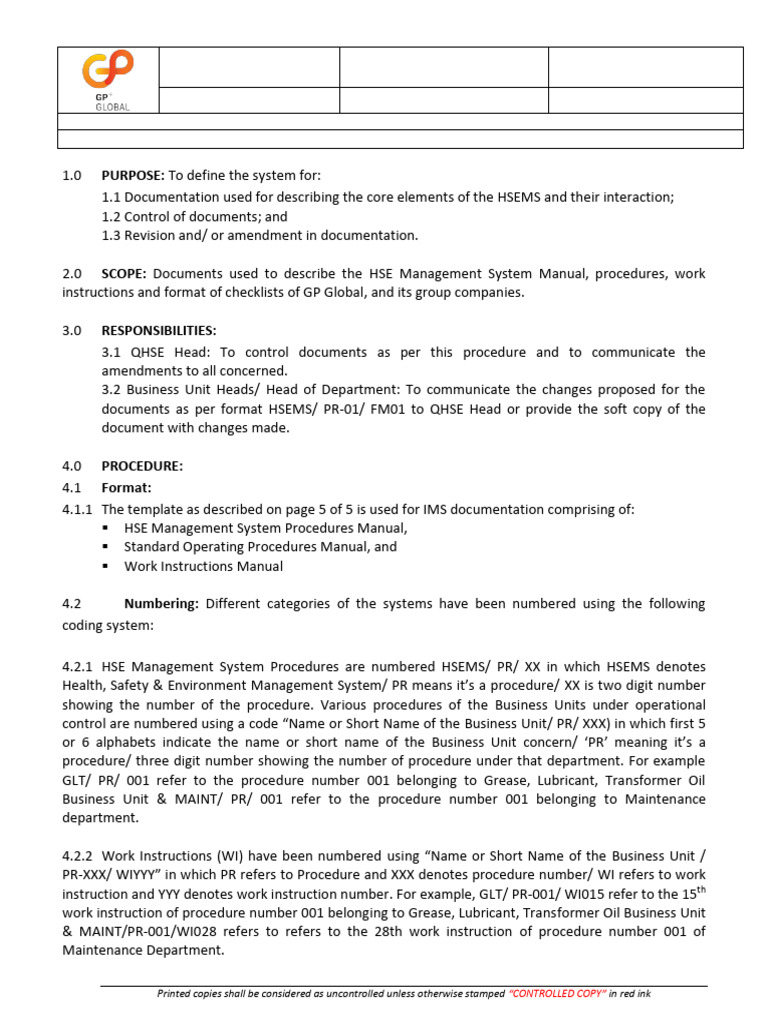 01 Control of Documents | PDF
