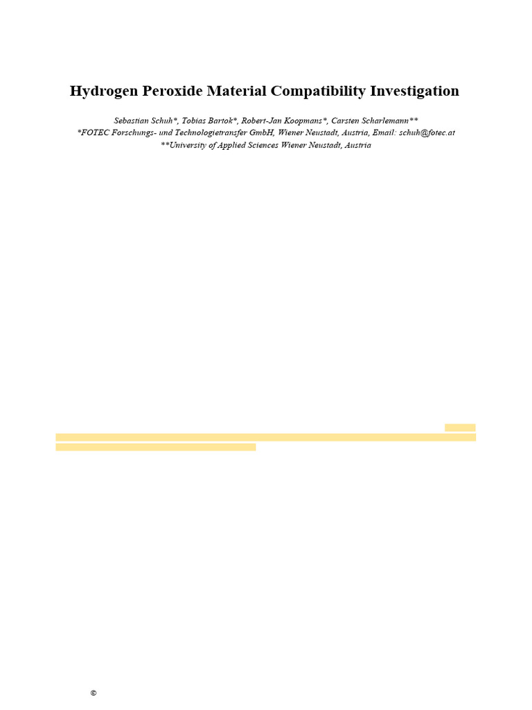 Hydrogen Peroxide Material Compatibility Investigation | PDF
