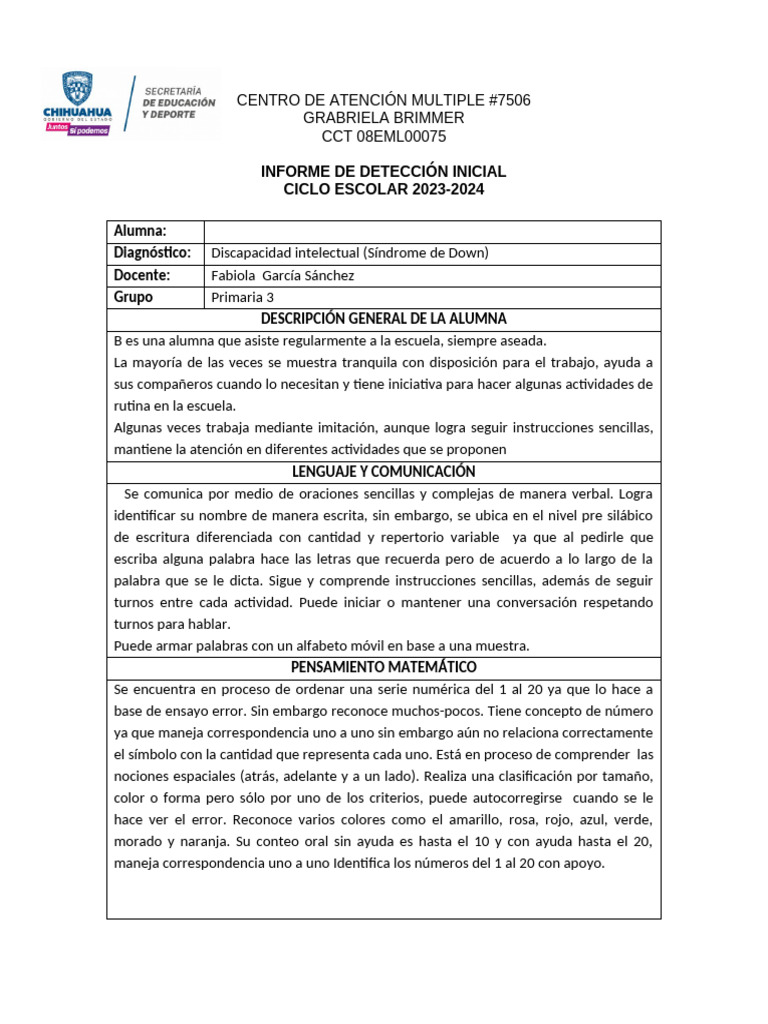 ejemplo de informe incial 2023-2024 | PDF