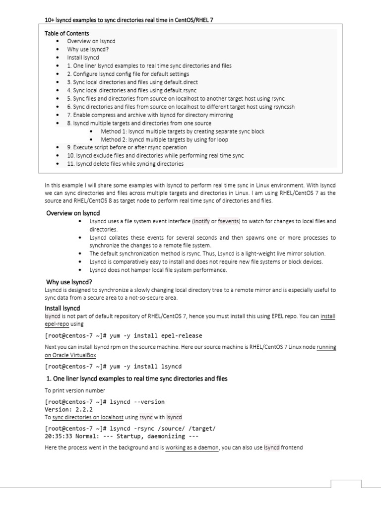 10+ Lsyncd Examples To Sync Directories Real Time in CentOS - RHEL 7 ...