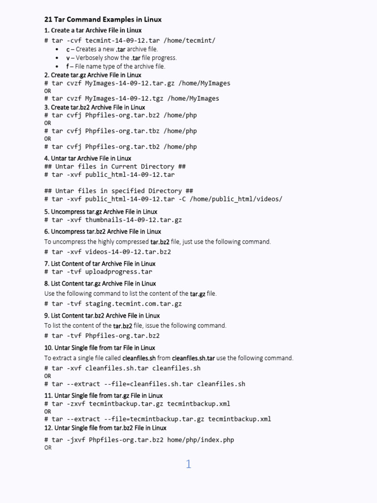 21 Useful Tar Command Examples For Every Linux Sysadmin | PDF