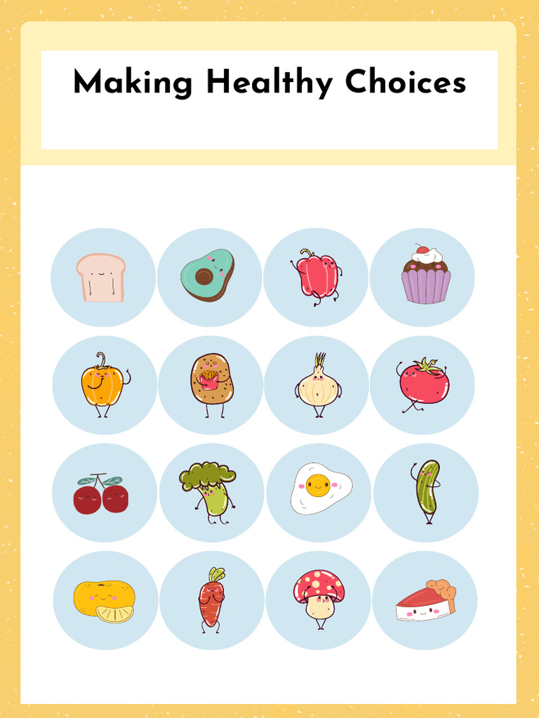 Yellow Fun Preschool Healthy Food Worksheet | PDF