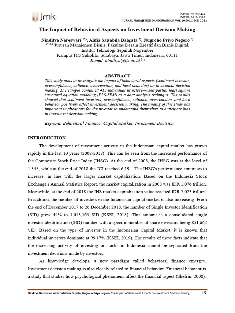 Impact of Behavioral Aspects On Investment Decisions | PDF