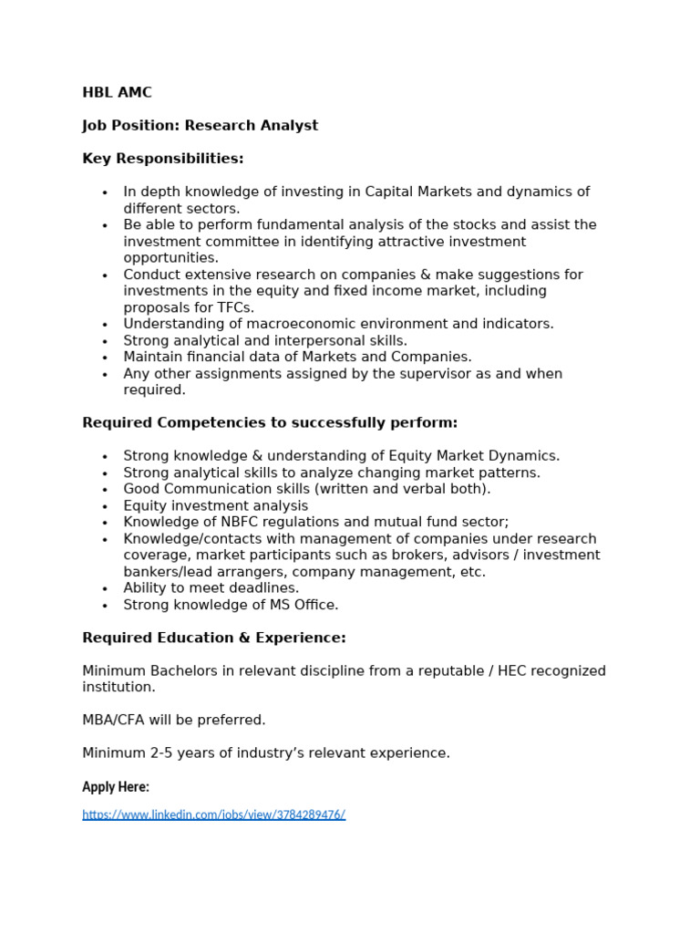 Research Analyst - HBL AMC Dec 2023 | PDF