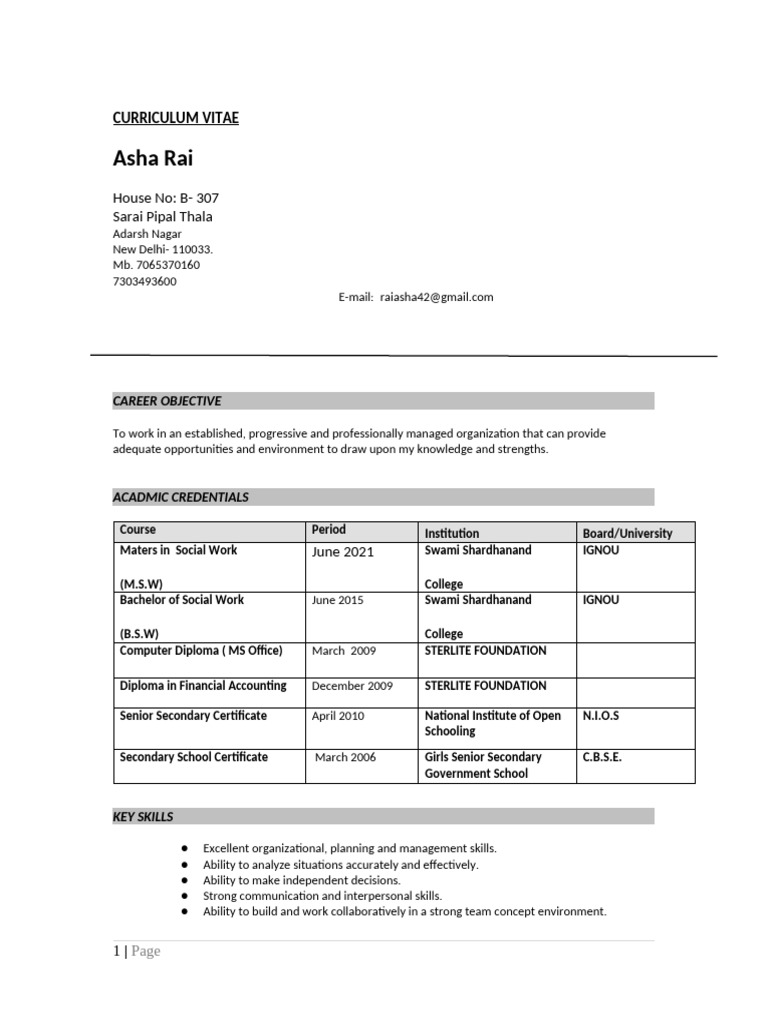 CURRICULUM VITAE (Asha Rai ) (1) | PDF