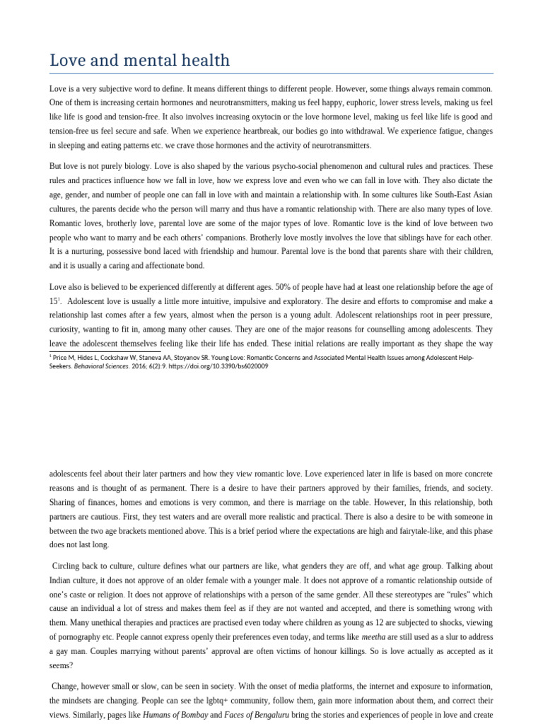 Love and Mental Health Article 3 | PDF