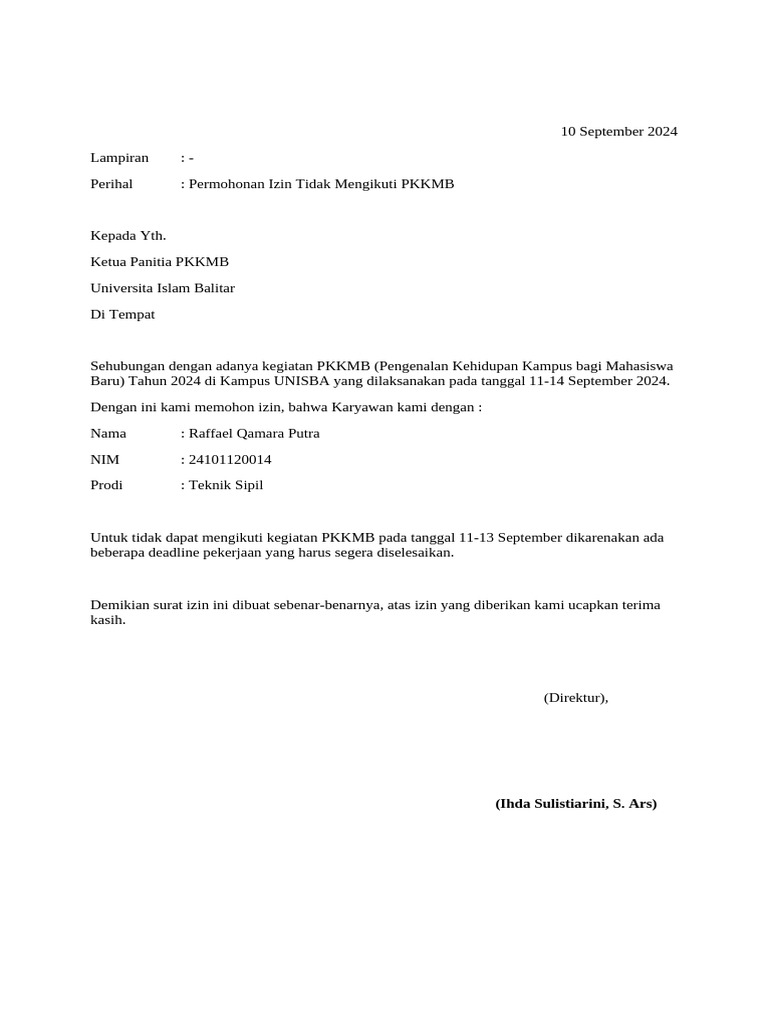 Surat Izin PKKMB | PDF