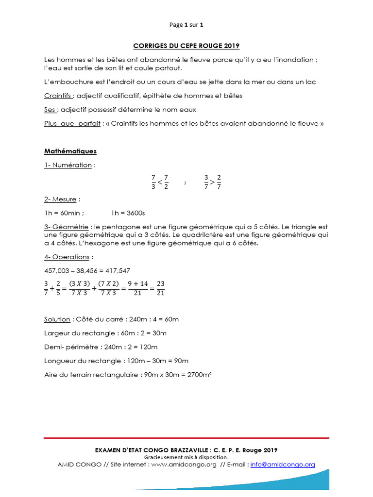 Corriges Du Cepe Rouge 2019 | PDF
