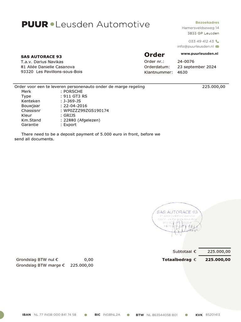 Order 24-0076 PORSCHE GT3 RS | PDF