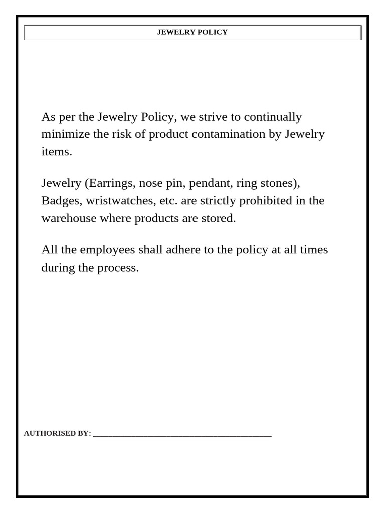 Policy - Jewellery Policy | PDF