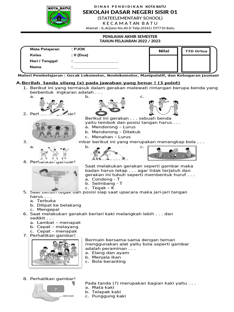 Kelas 2 PAS PJOK SEM I 2021-2022 OK (30 soal) | PDF