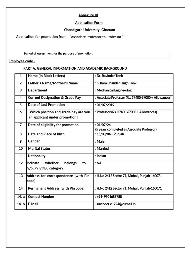Annexure III DR Ravinder Tonk | PDF | Academia