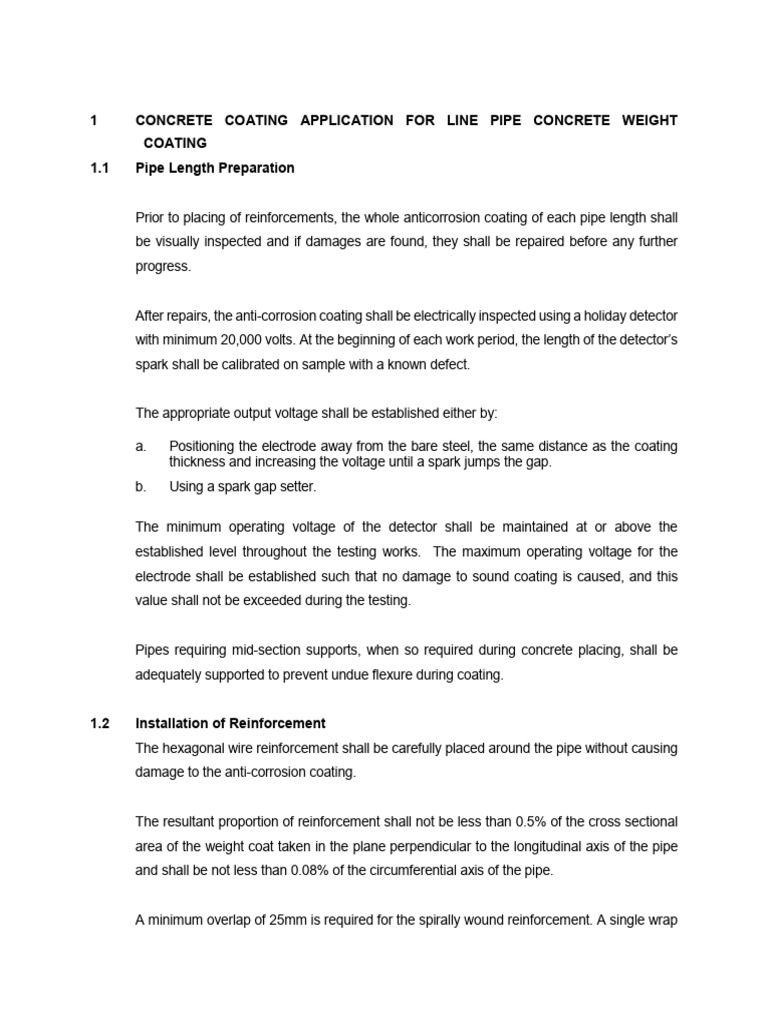 Concrete Coating Application For Line Pipe Concrete Weight Coating | PDF