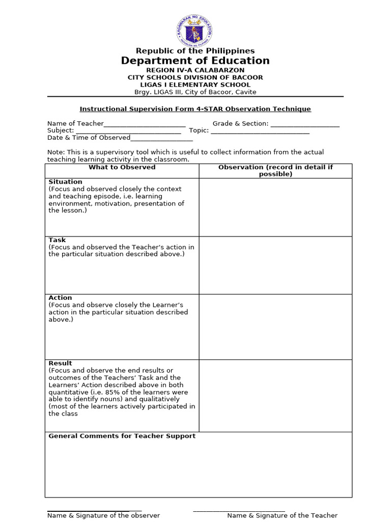 Star Observation Tool | PDF | Teachers | Career & Growth