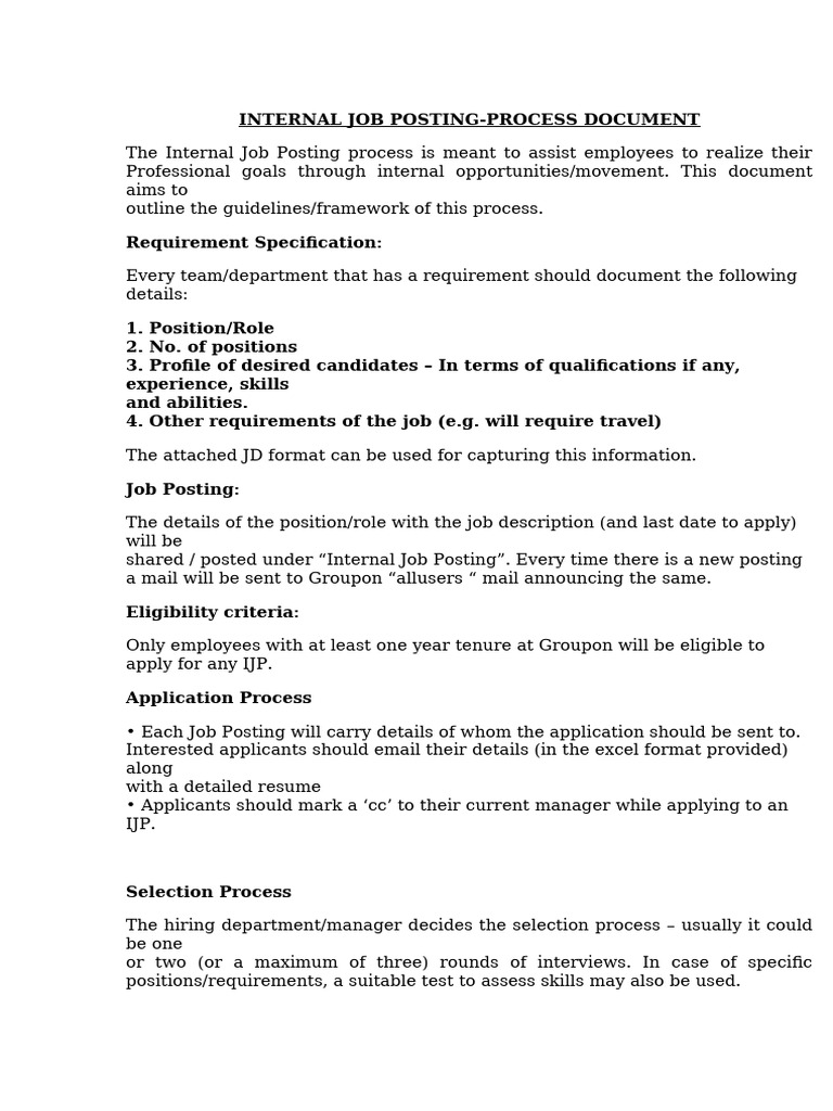 INTERNAL JOB POSTING | PDF