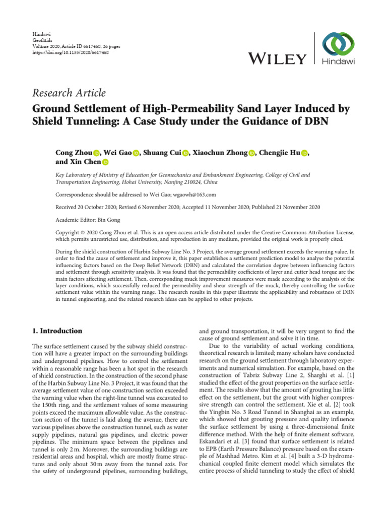 Ground Settlement of High-Permeability Sand Layer Induced by Shield ...