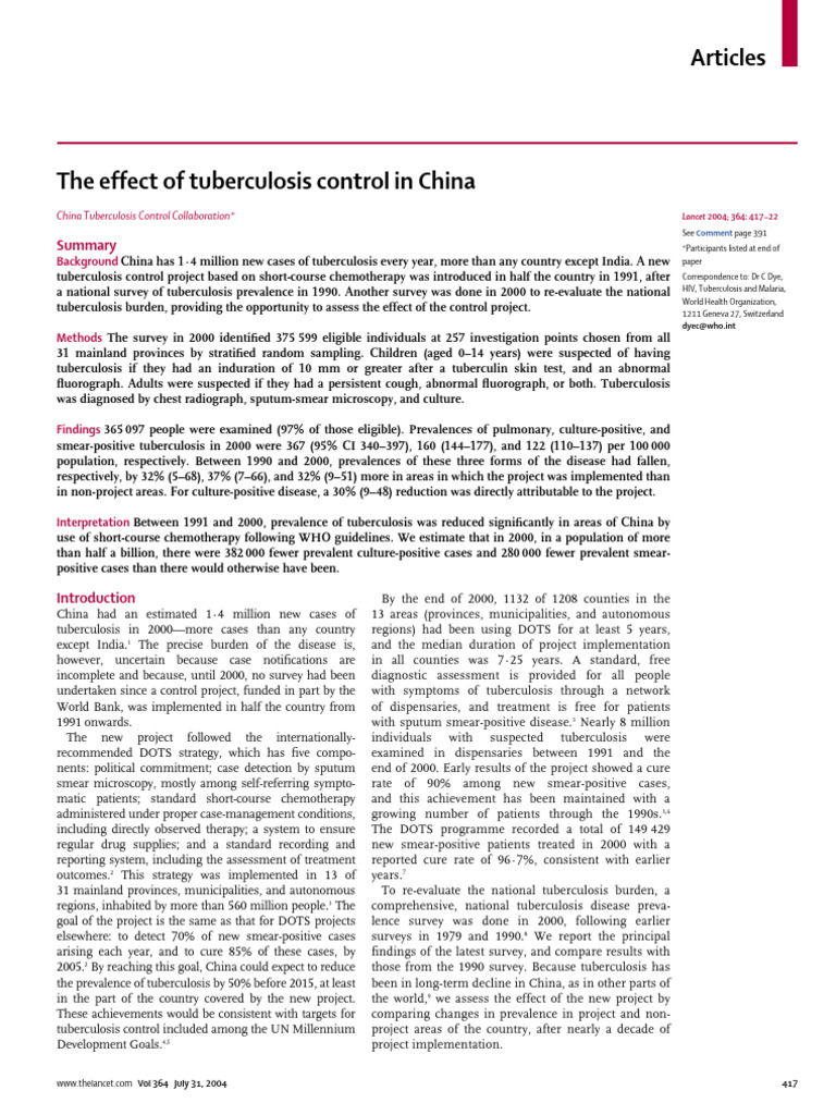 Tuberculosis Control | PDF