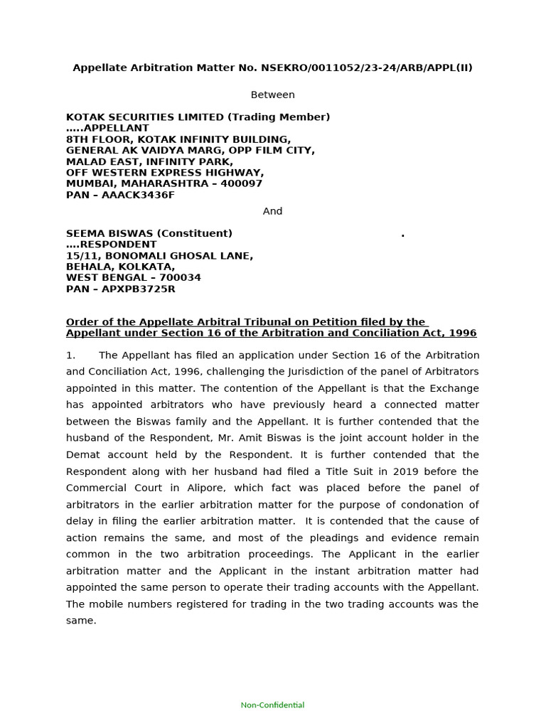 Order On Section 16 Petition in Cross Appeal Final | PDF | Arbitral ...