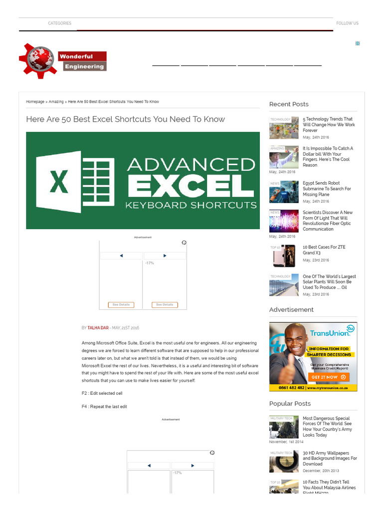 50 Best Excel Shortcuts You Need To Know | PDF