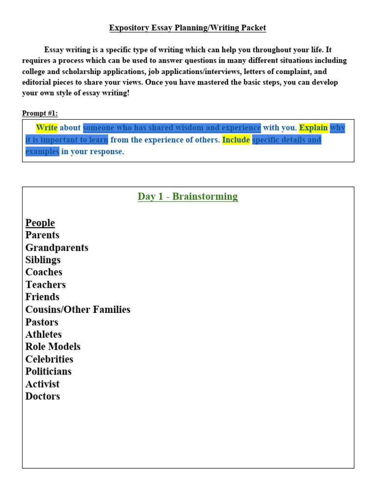 7th Grade Expository Essay Prompt 1 | PDF | Essays | Cognition