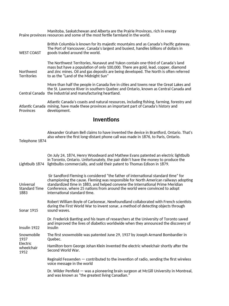 Canada Inventions | PDF