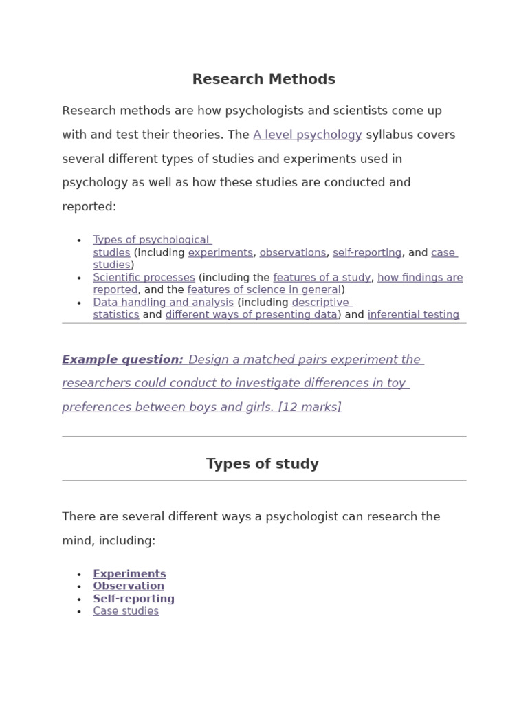 Research Methods AS Notes 1 | PDF | Experiment | Sampling (Statistics)