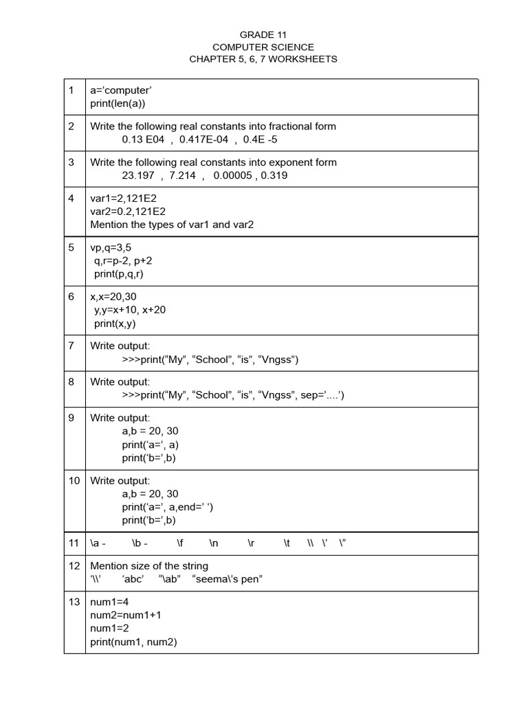 Cs CH 5 6 7 Worksheets | PDF