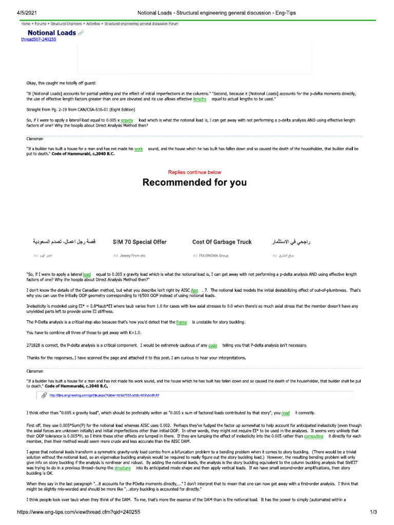 Notional Loads - Structural Engineering General Discussion - Eng-Tips | PDF