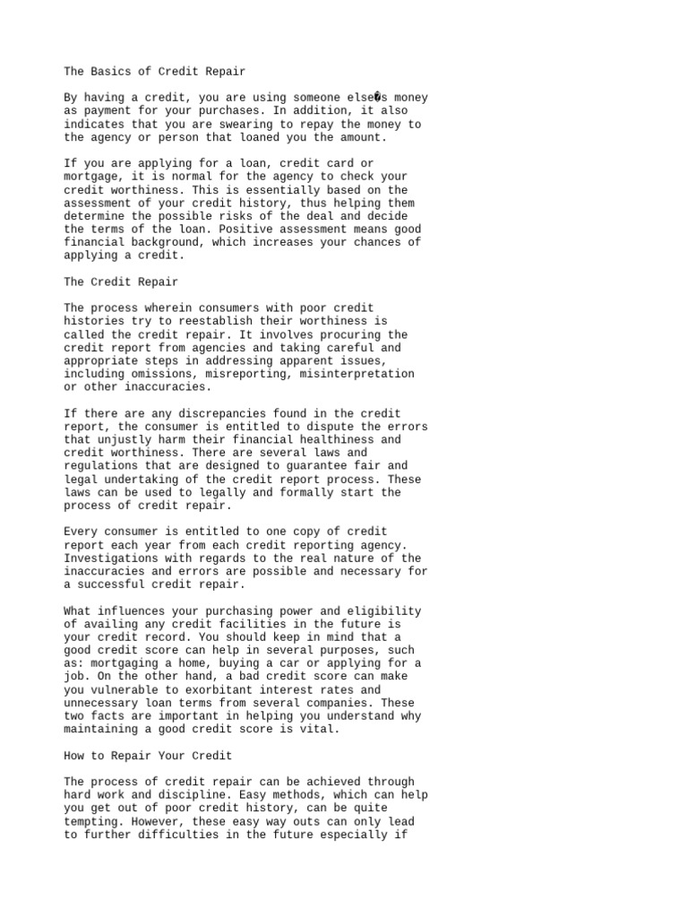 The Basics of Credit Repair | PDF