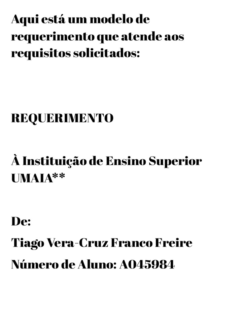 Aqui Está Um Modelo de Requerimento Que Atende Aos Requisitos ...