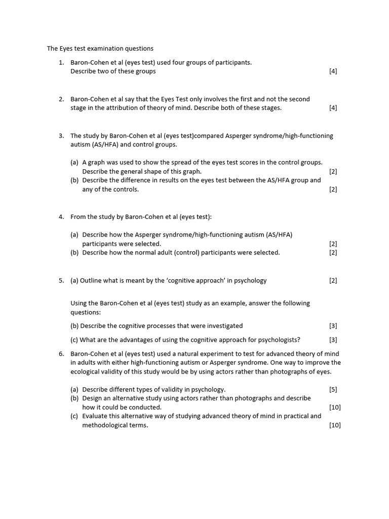 The Eyes Test Questions | PDF