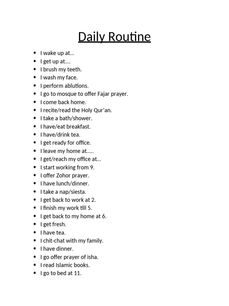 Daily Routine Word | PDF