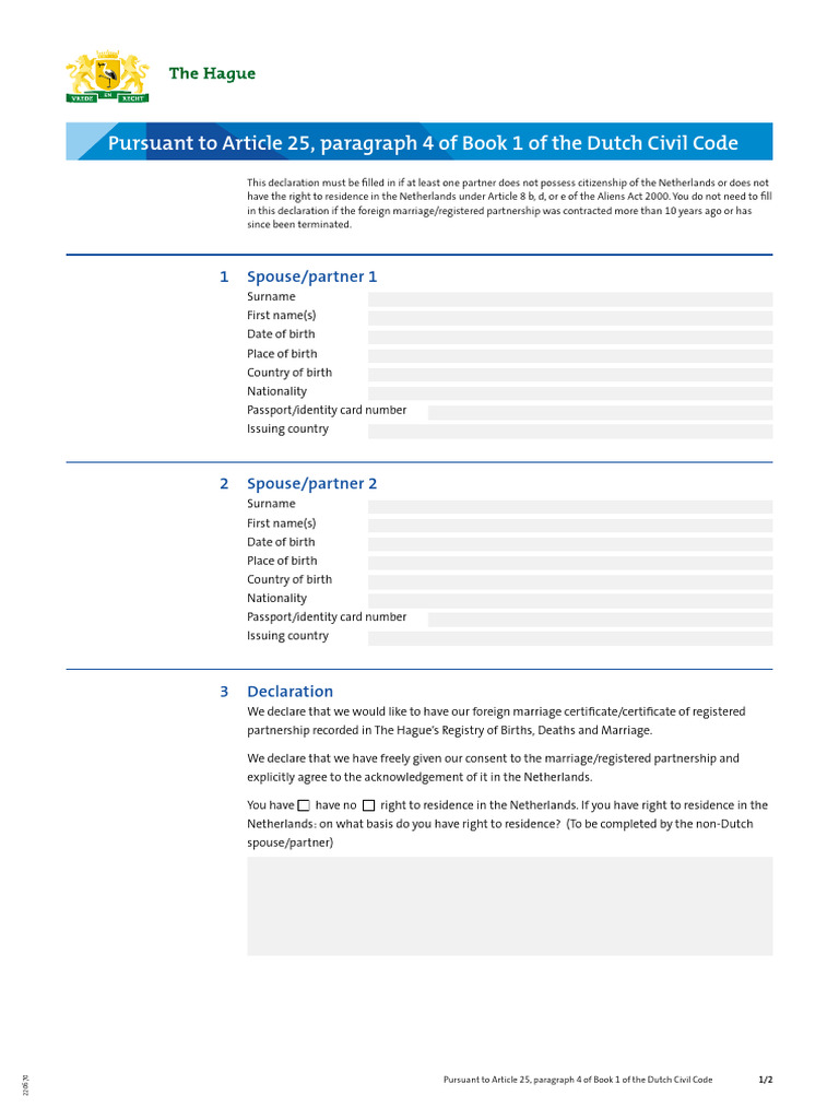 DPZ - Formulier Declaration of Foreign Marriage For Non Dutch Nationals ...